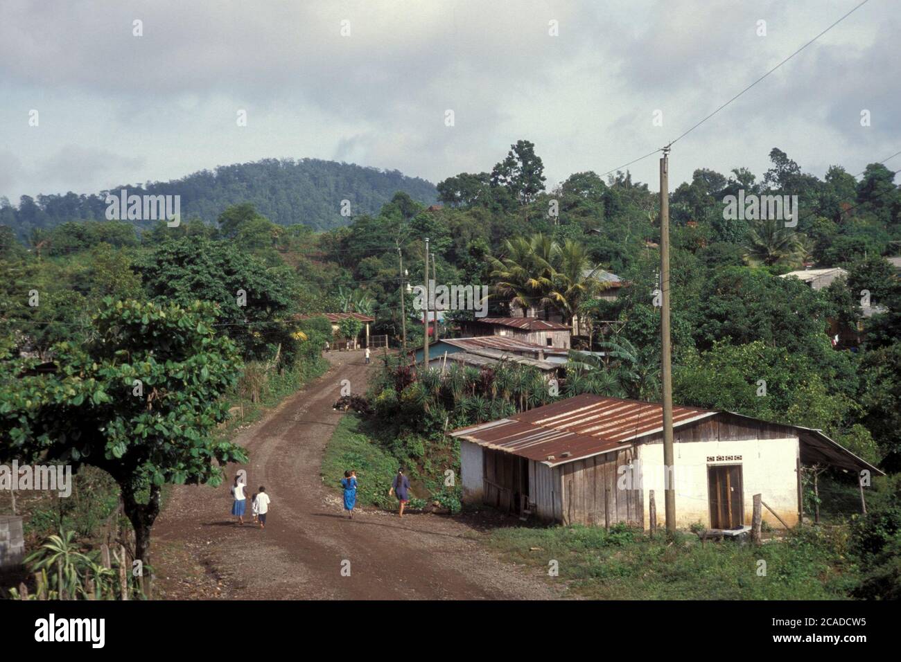 Villagers walking on dirt road in Los Caminos, Oropendolos in rural ...