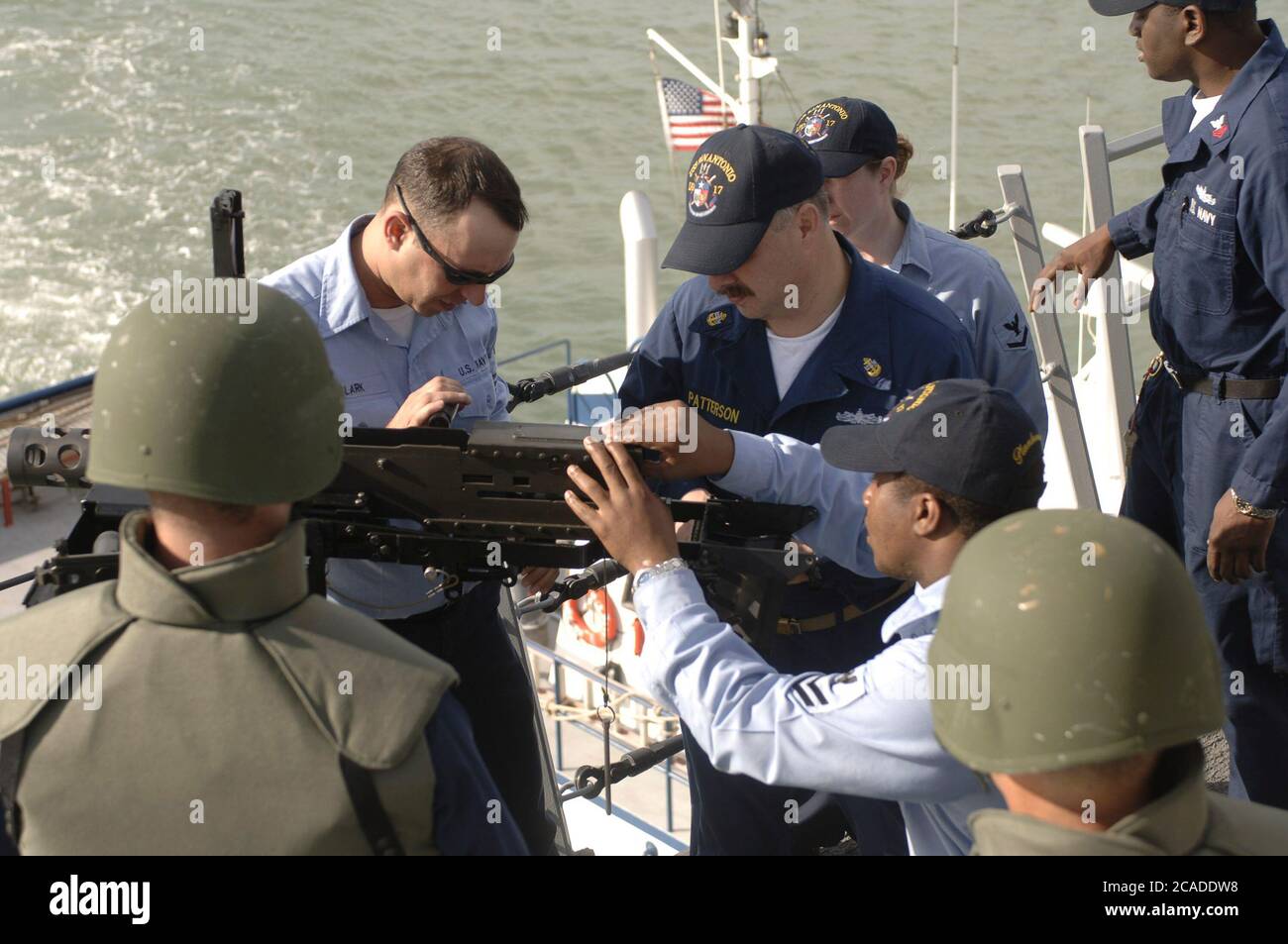 Port Aransas, Texas USA, January 15, 2006: Sailors work on one of the ...