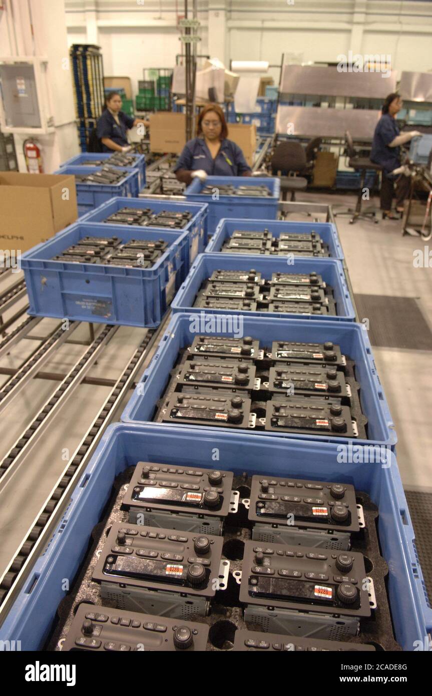 Matamoros, Mexico April, 2006: Car radios being manufactured at Delphi ...