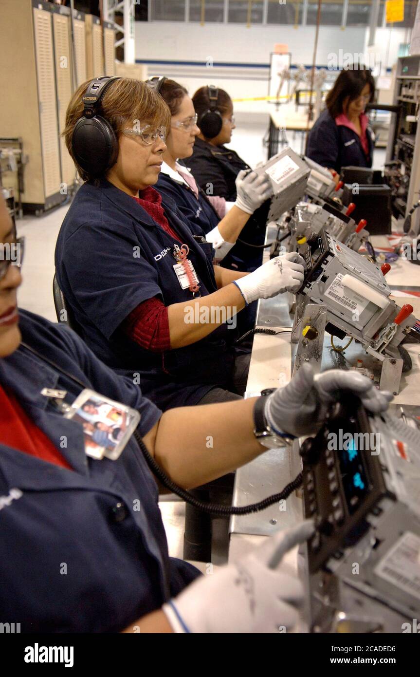 Matamoros, Mexico April, 2006: Car radios being manufactured at Delphi ...