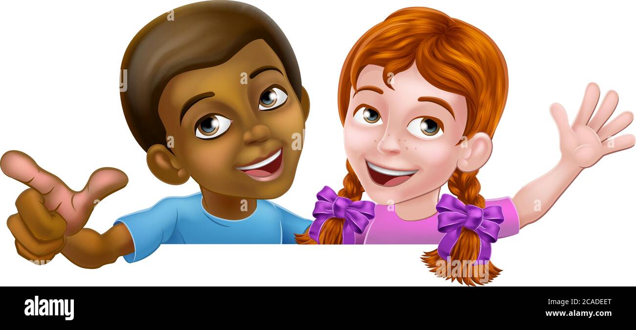 Girl and Boy Cartoon Children Kids Sign Stock Vector Image & Art - Alamy