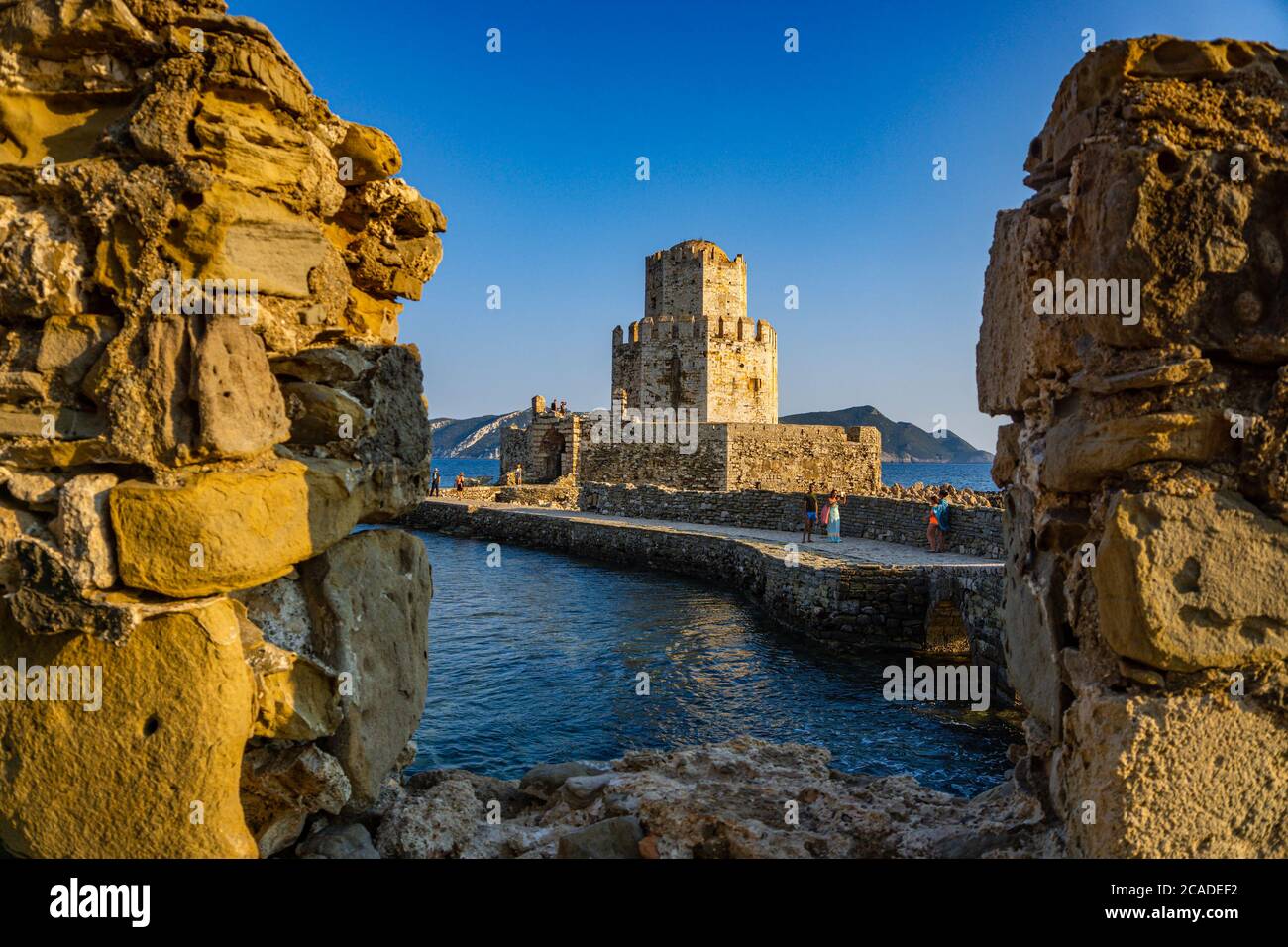 Iconic view of the stand alone structure, the Bourtzi of Methoni castle ...