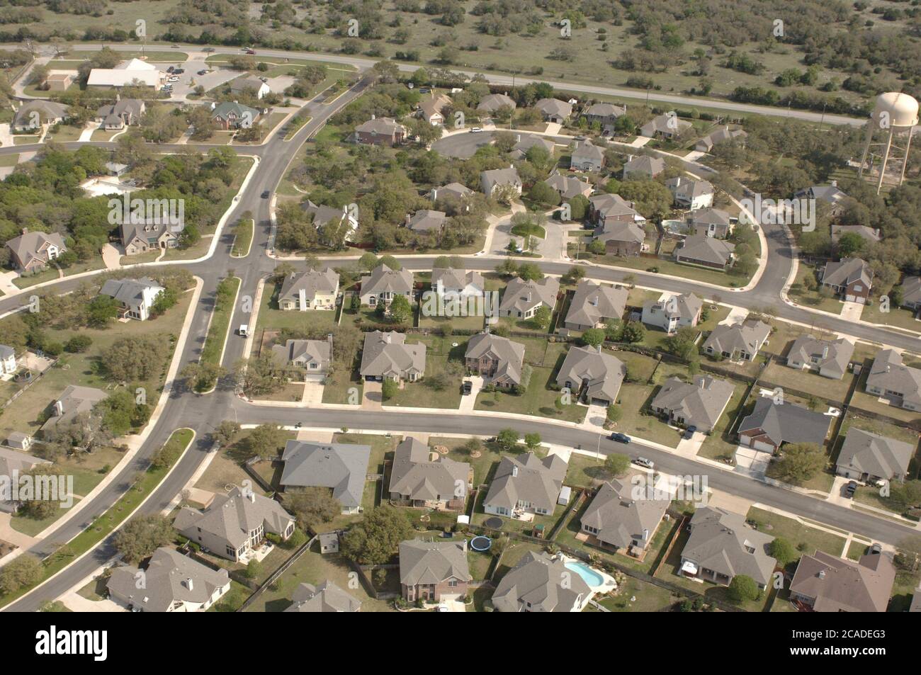 Austin, Texas USA, April, 2006: Aerial view of suburban middle-class ...