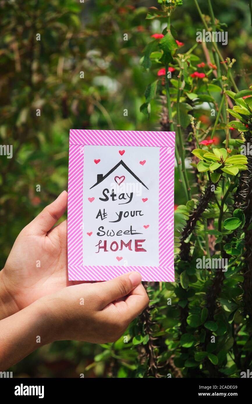 Awareness homemade card concept . Stay safe. Covid- 19 Stock Photo - Alamy