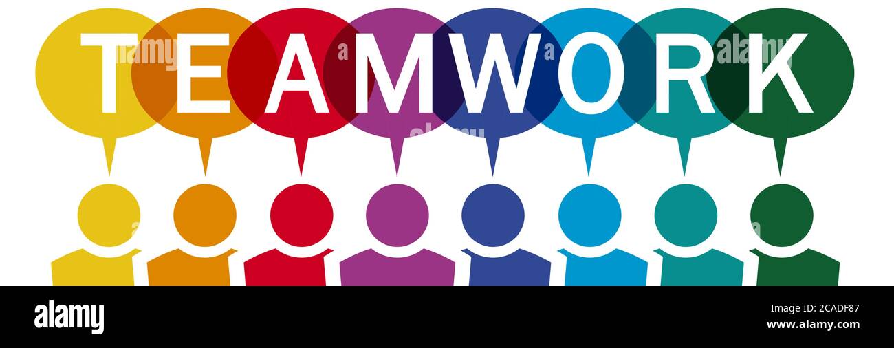 EPS vector illustration of eight different colored team people with ...