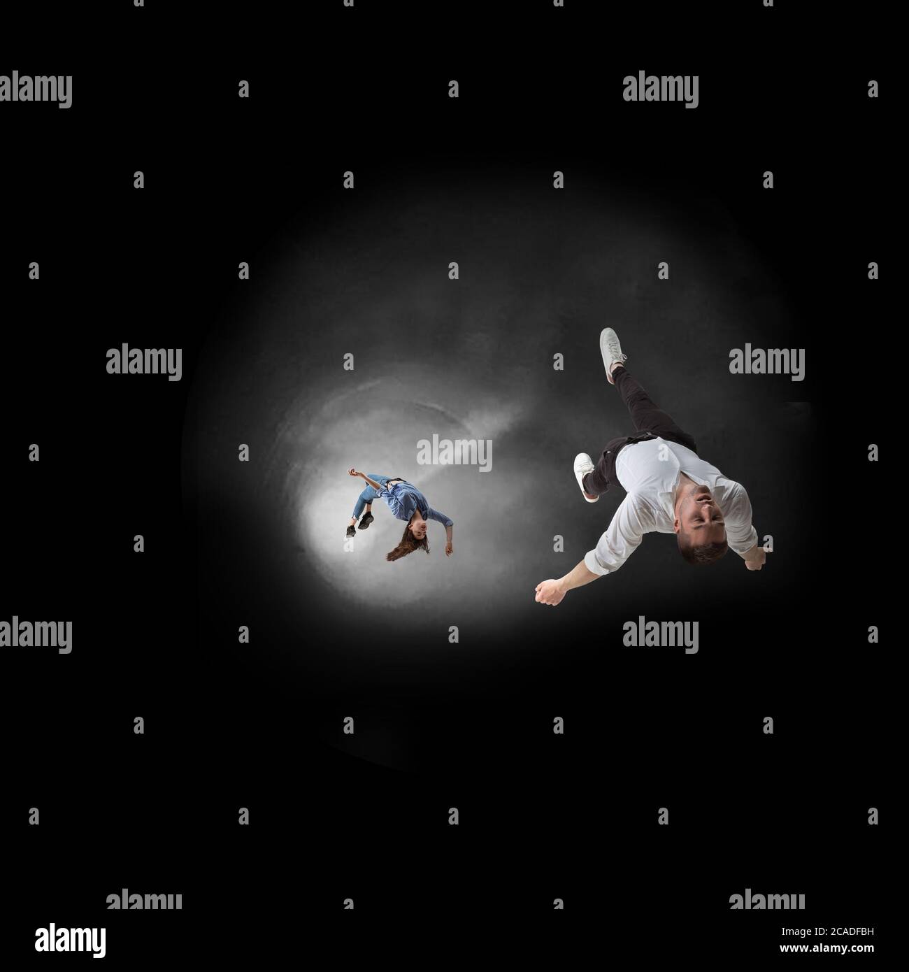 Mid-air beauty cought in moment. Full length shot of attractive young ...