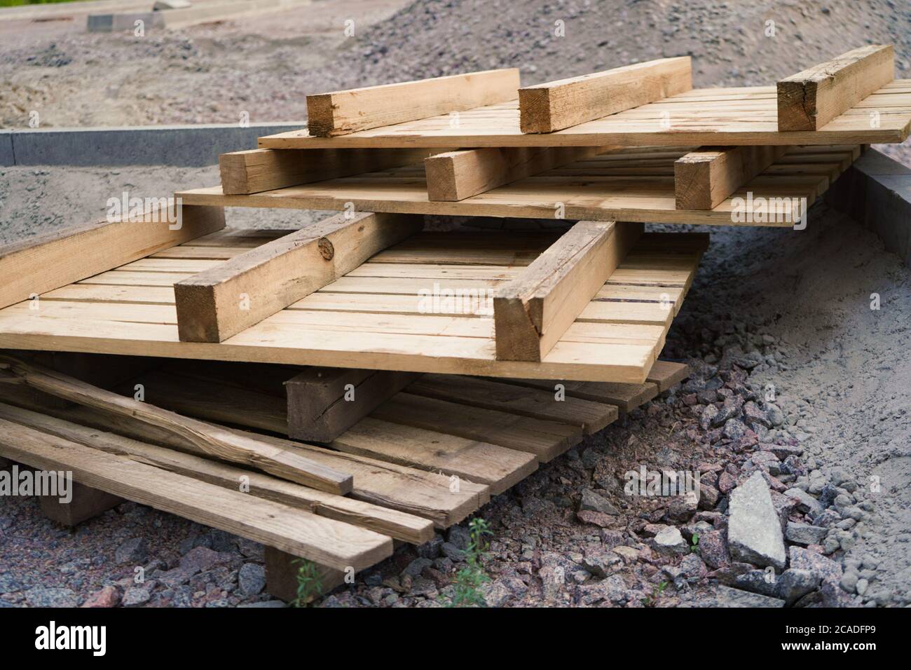 Close-up old wooden pallets.Wood pallet in factory area use for carry ...