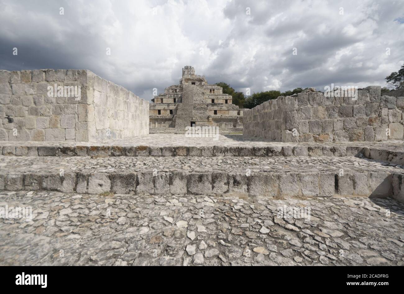 Beautiful shot of the Edzna Mayan pyramids on a cloudy day in Campeche ...