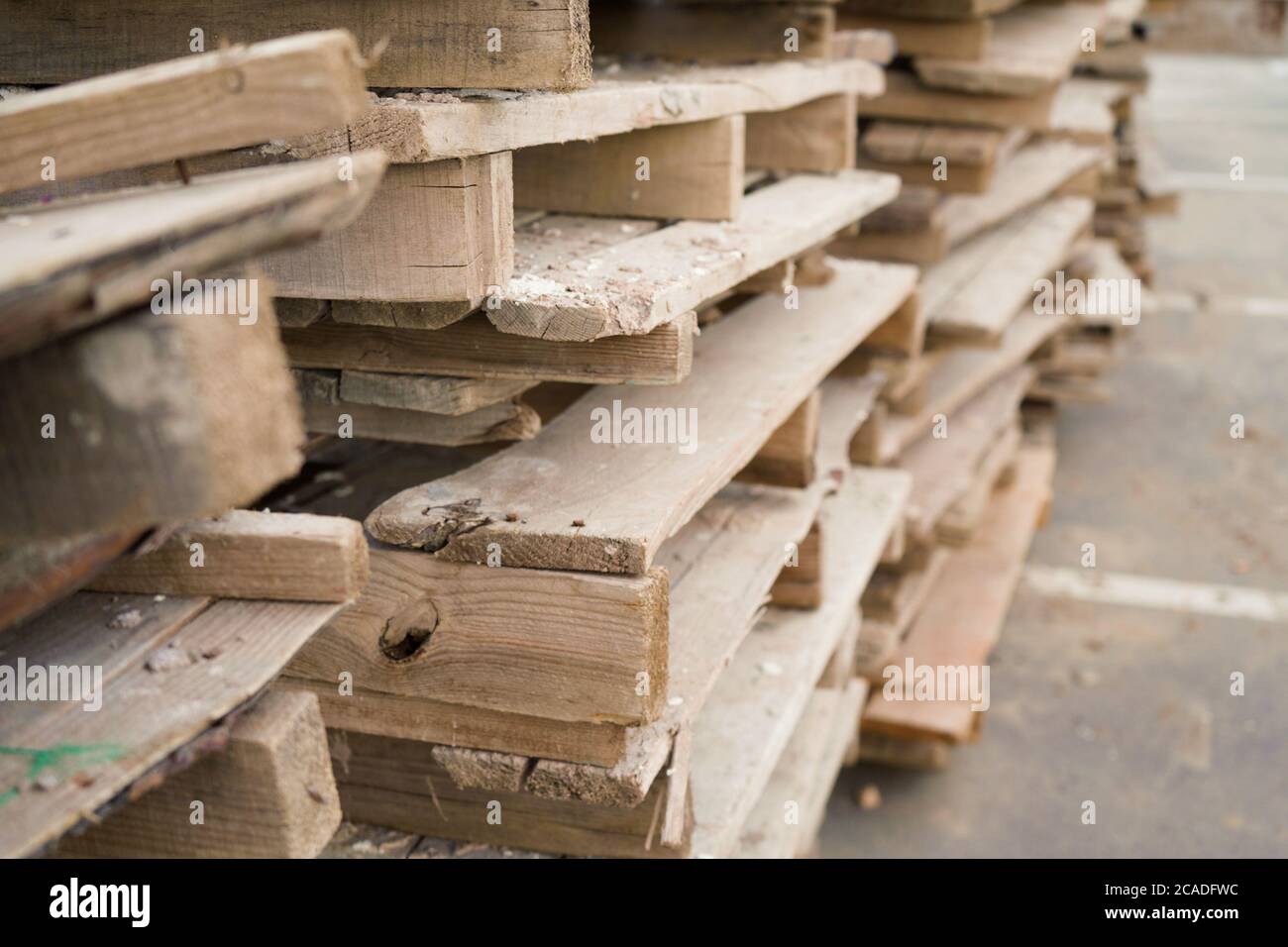 Close-up old wooden pallets.Wood pallet in factory area use for carry ...