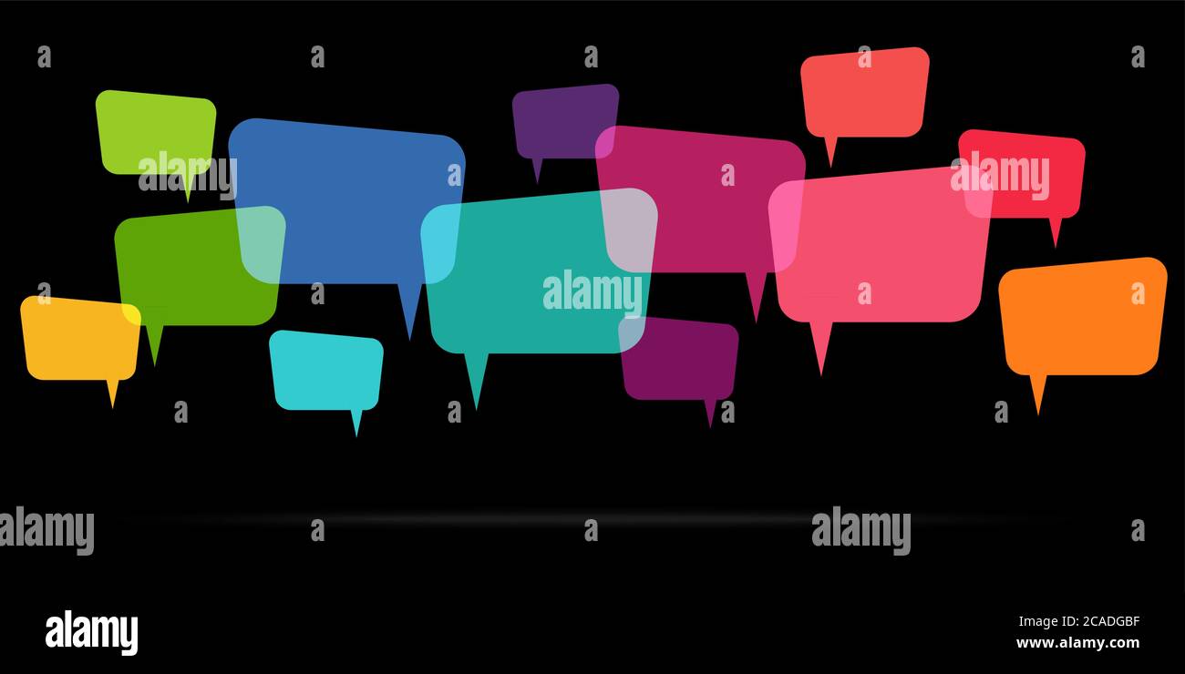 illustration of colored speech bubbles in a row with space for text ...