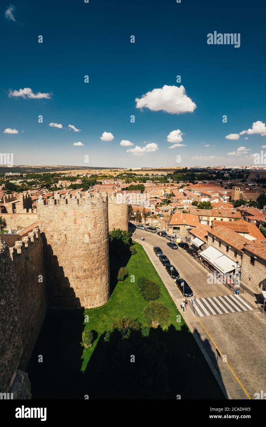 October 01, 2018: Avila, Castile and Leon, Spain. Medieval Avila Castle ...
