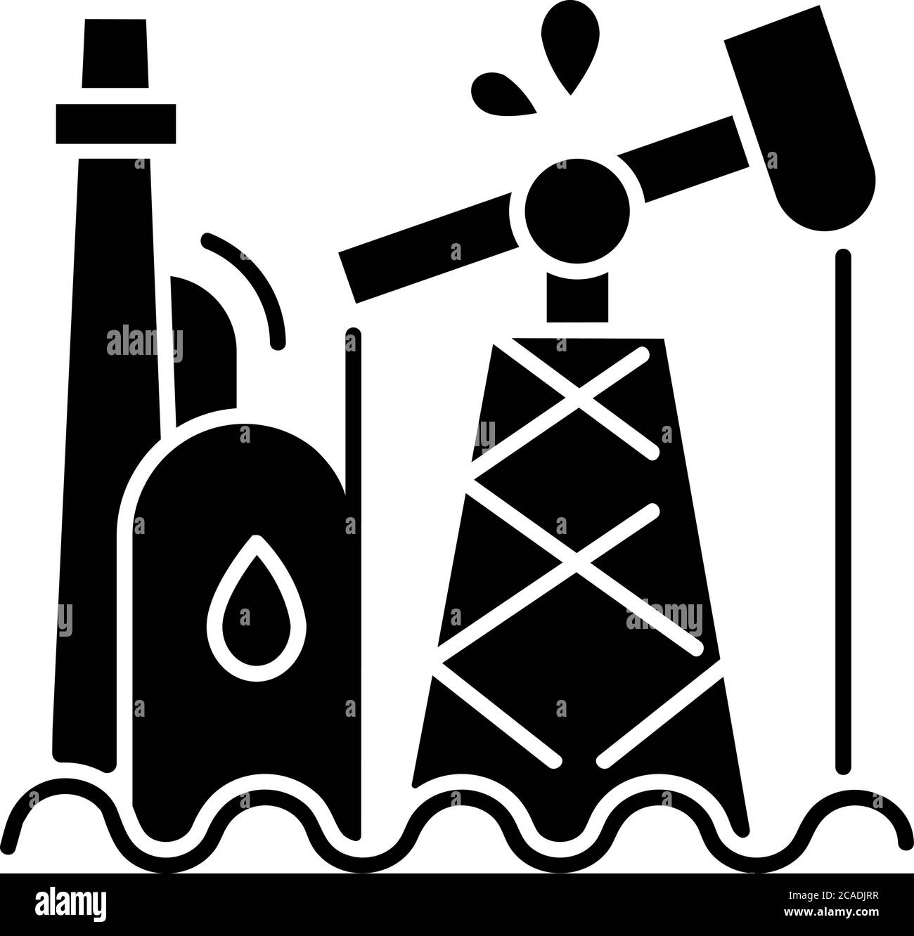 Oil industry black glyph icon. Petroleum refinery station, fossil fuel ...