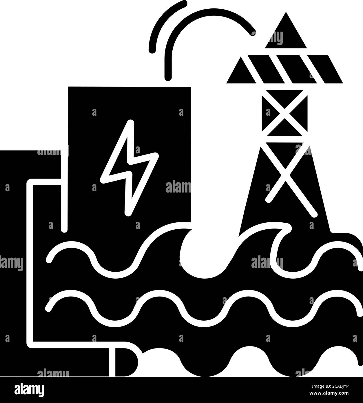 Wave energy black glyph icon. Ecologically safe power plant silhouette ...