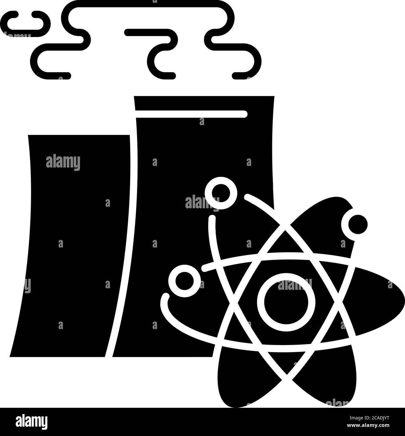 Nuclear industry black glyph icon. Atomic energy manufacturing ...
