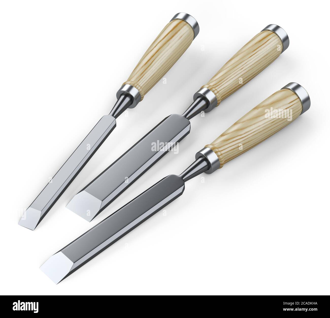 Chisel hand tool set with wooden handles. 3d illustration isolated on a ...
