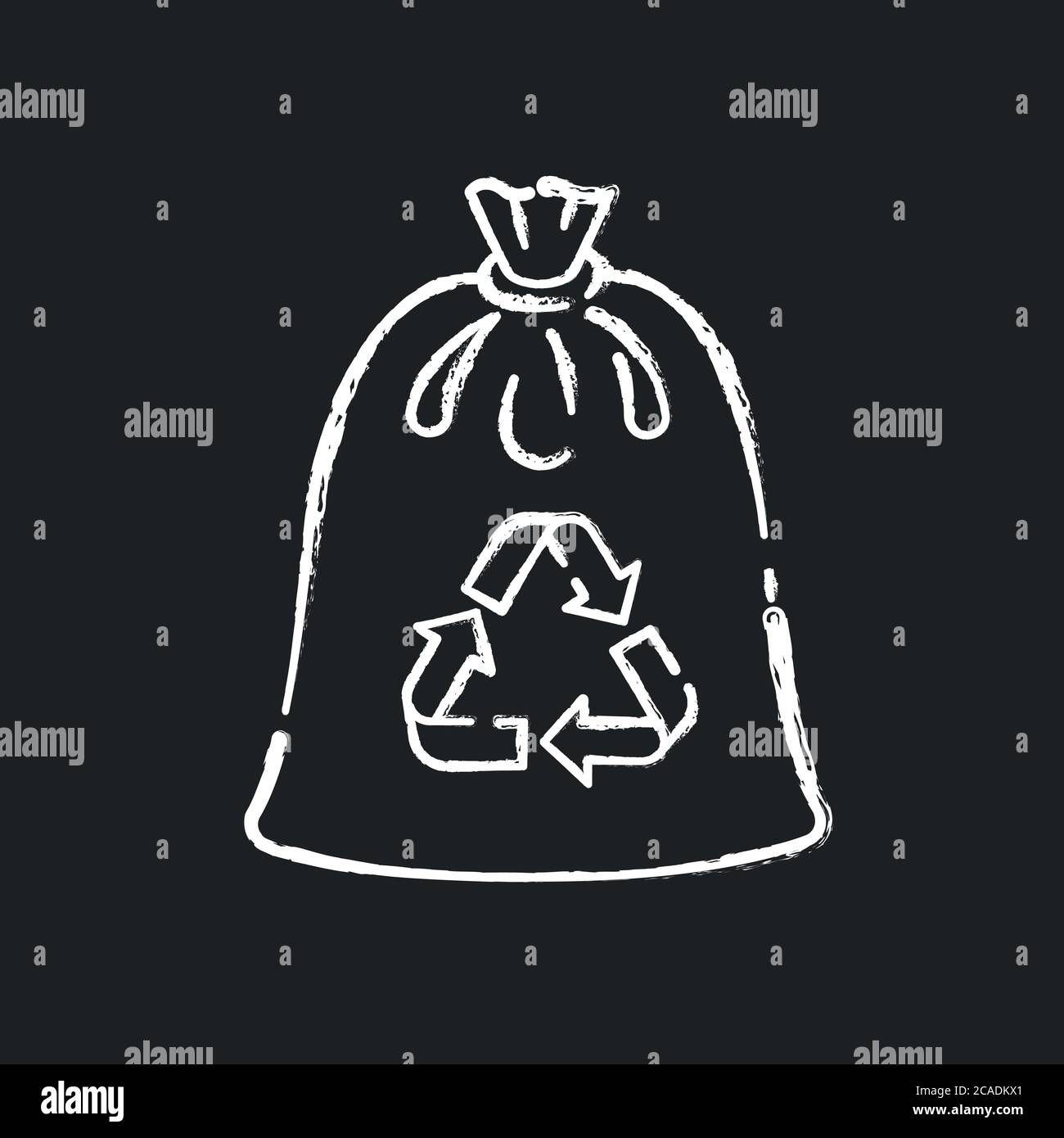 Compostable trash bag chalk white icon on black background. Waste ...