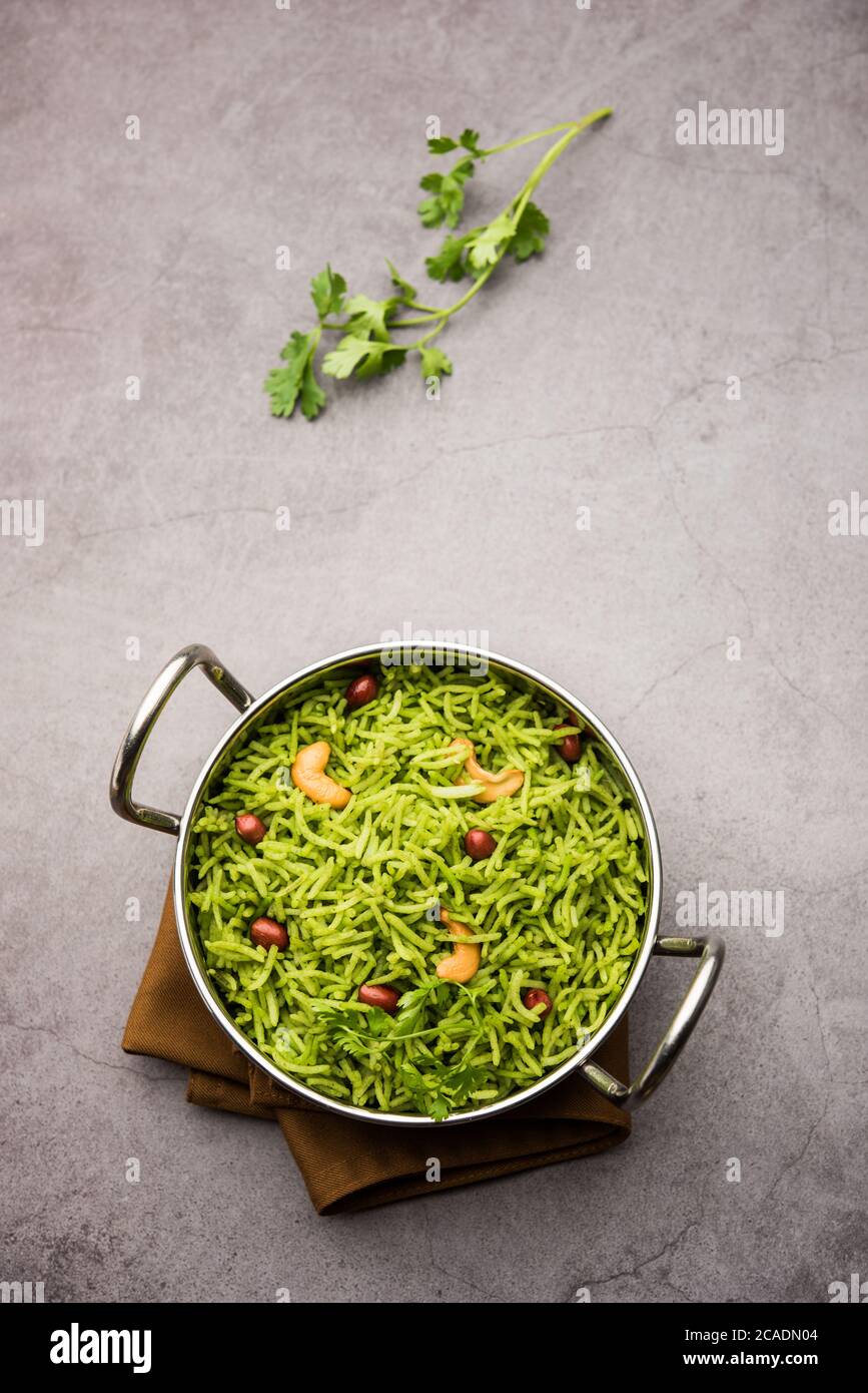 Coriander, Cilantro rice also called Dhaniya Chawal or pulao or ...