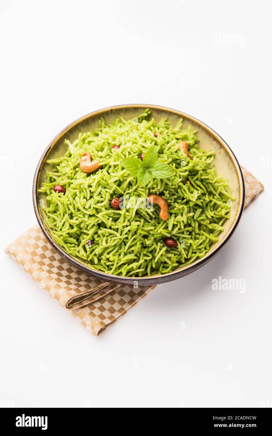 Mint Rice - Basmati rice cooked with fresh pudina leaves and garnished ...