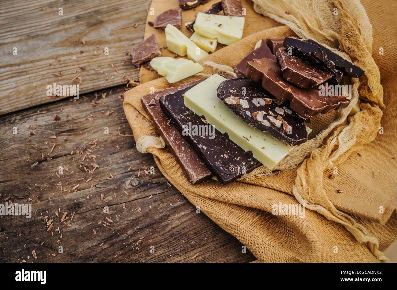 Chocolate blocks stack with different kind of chocolate Stock Photo - Alamy