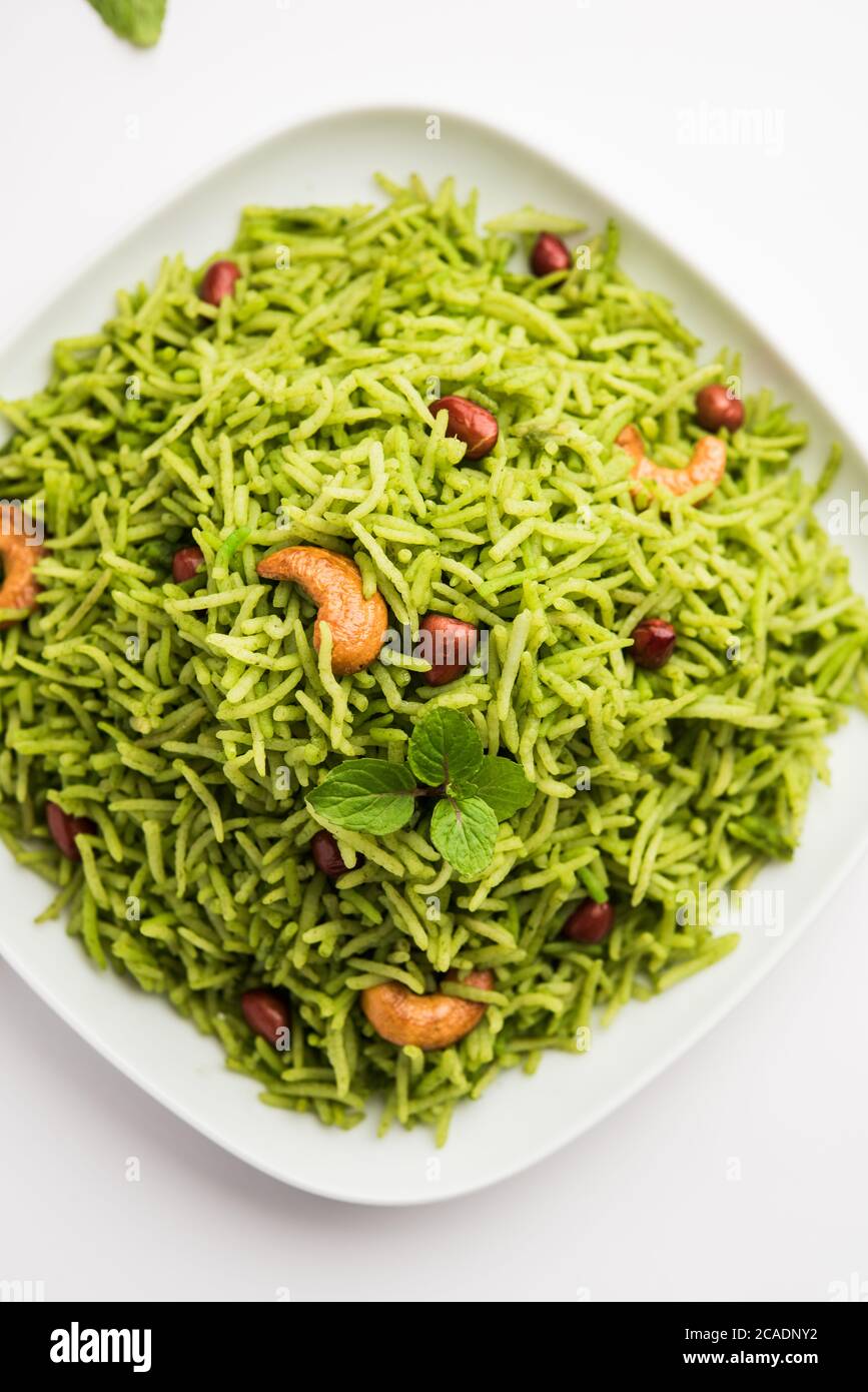 Mint Rice - Basmati rice cooked with fresh pudina leaves and garnished ...