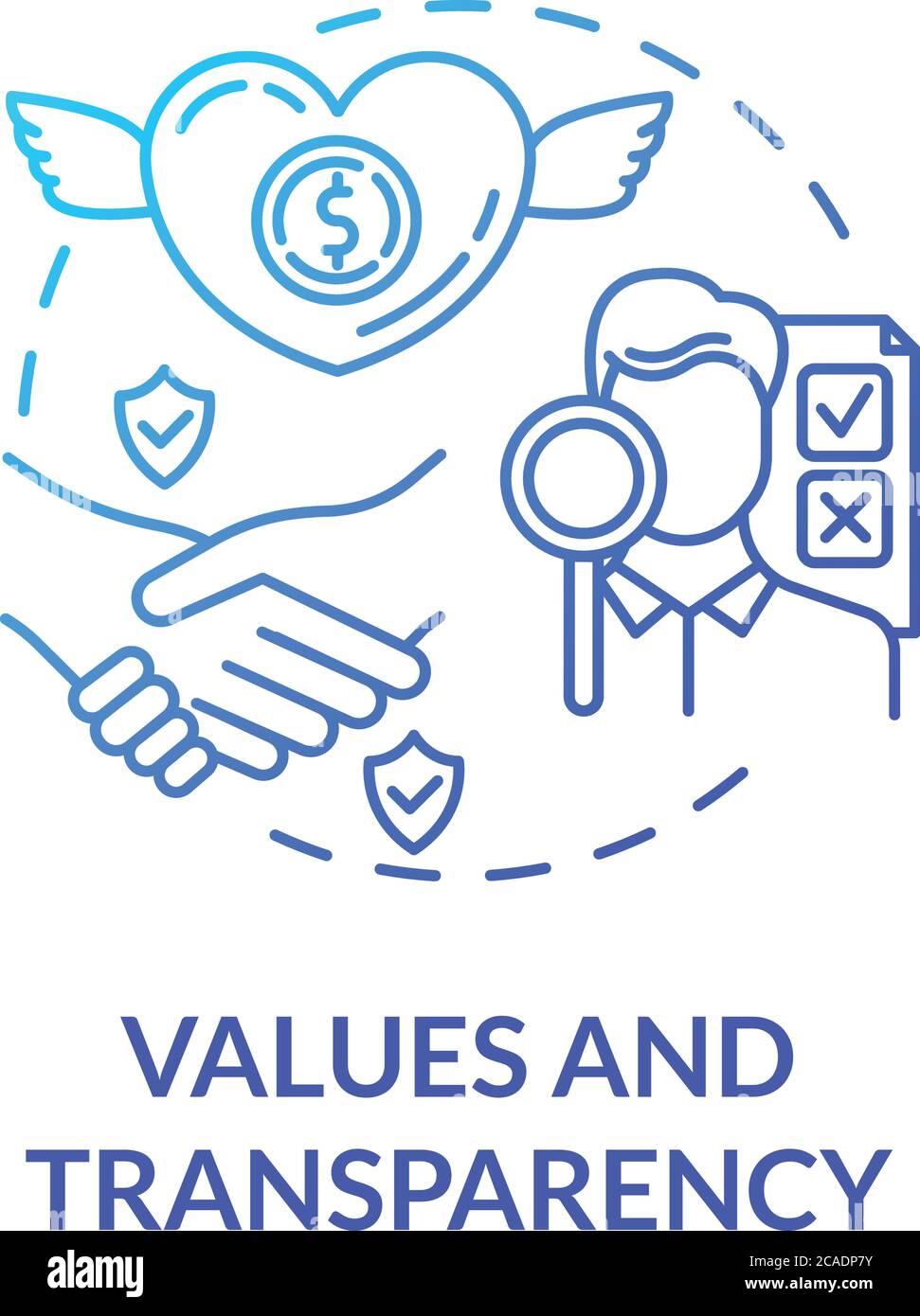 Values and transparency blue gradient concept icon. Company reliability ... Values and transparency blue gradient concept icon. Company reliability ...