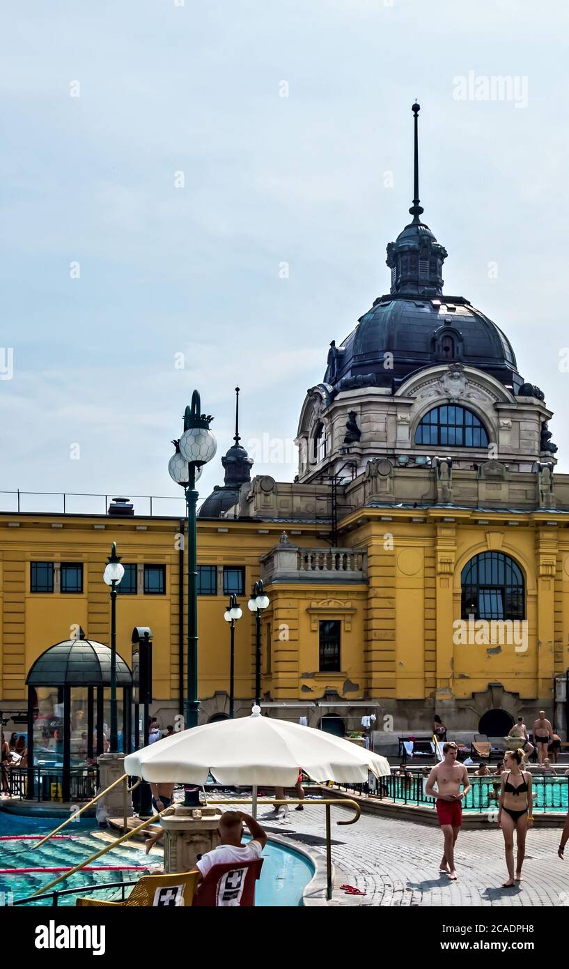 BUDAPEST, HUNGARY. August 24, 2019. Szechenyi Spa outdoor Baths ...