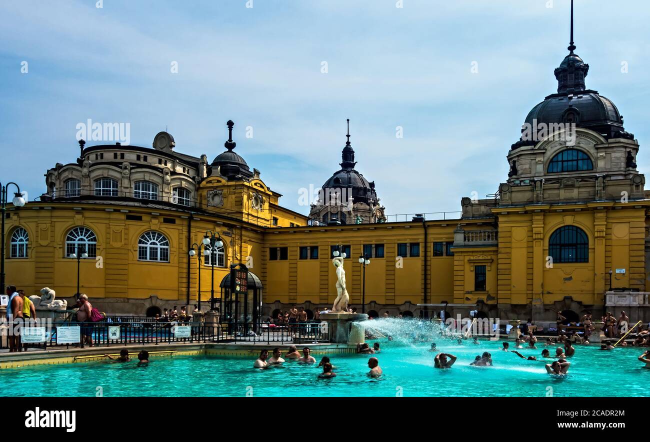 BUDAPEST, HUNGARY. August 24, 2019. Szechenyi Spa outdoor Baths ...