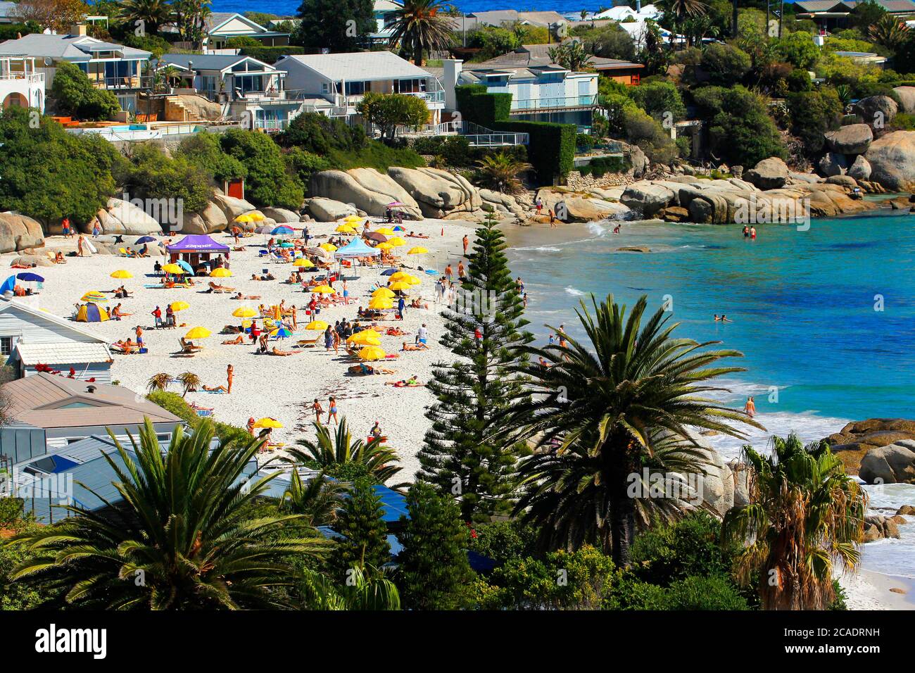 A foreshortened view of Clifton's iconic 4th beach in Cape Town. This ...
