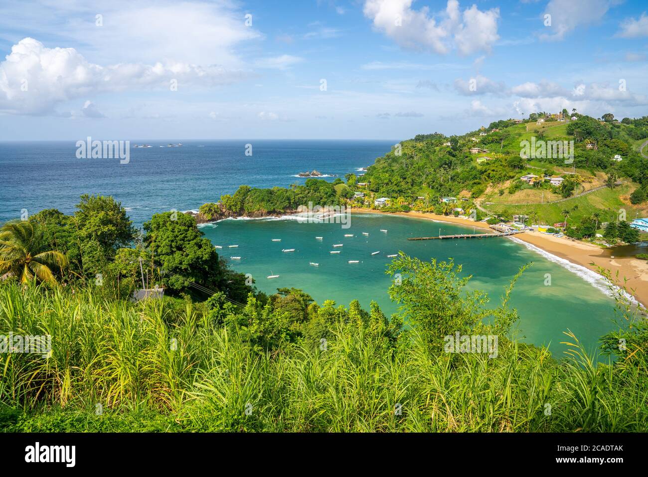 Landscape of the Parlatuvier bay surrounded by the sea under the ...