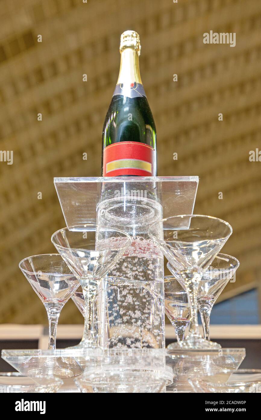 Straight Up Cocktail Glasses Tower With Champagne Flow Tube Stock Photo ...