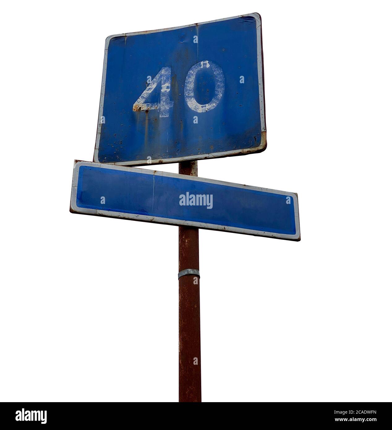 old blue road sign on a white isolated background Stock Photo - Alamy