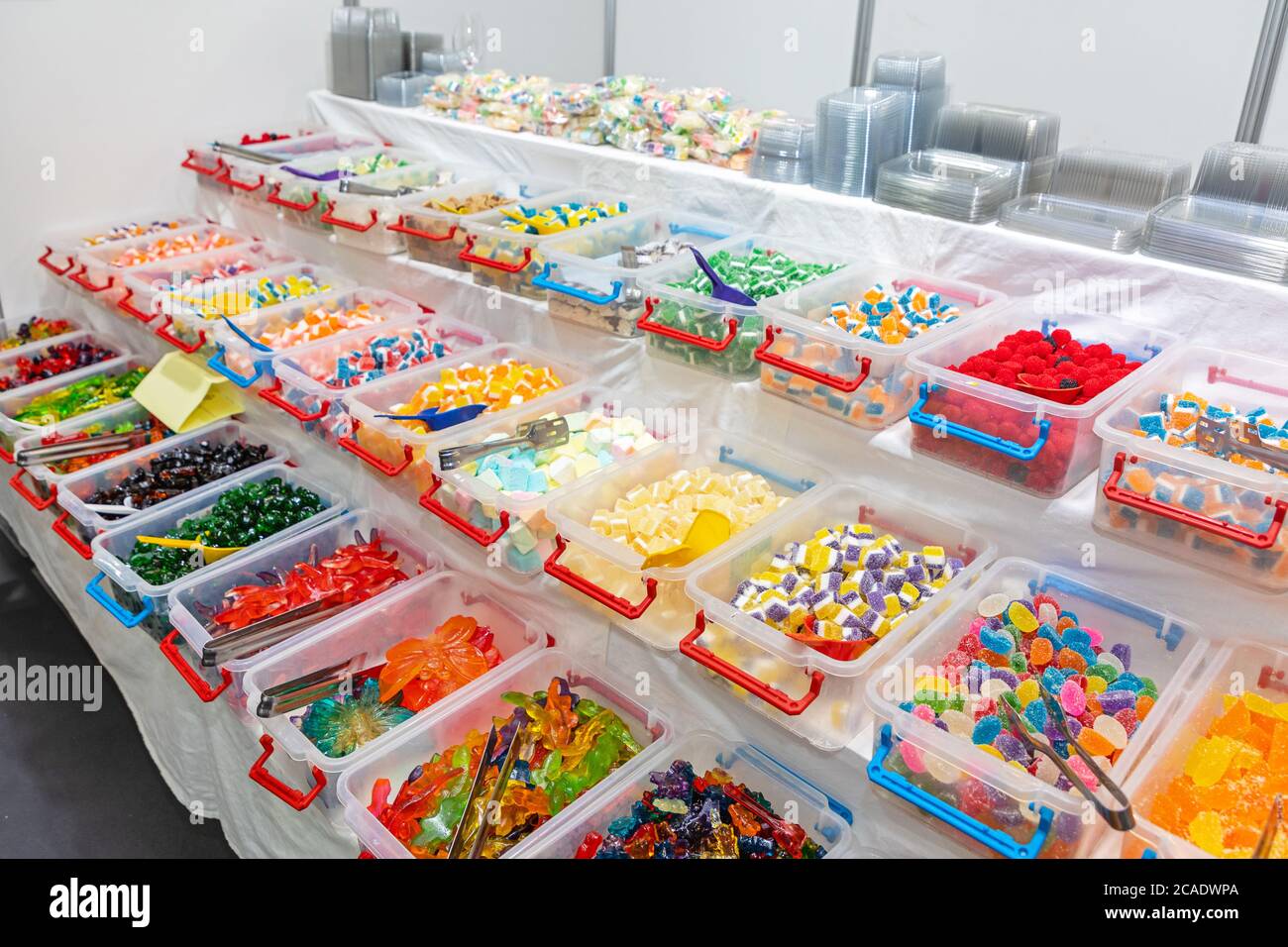 Many Gummy Candies Flavours in Bulk Boxes Variety Stock Photo - Alamy