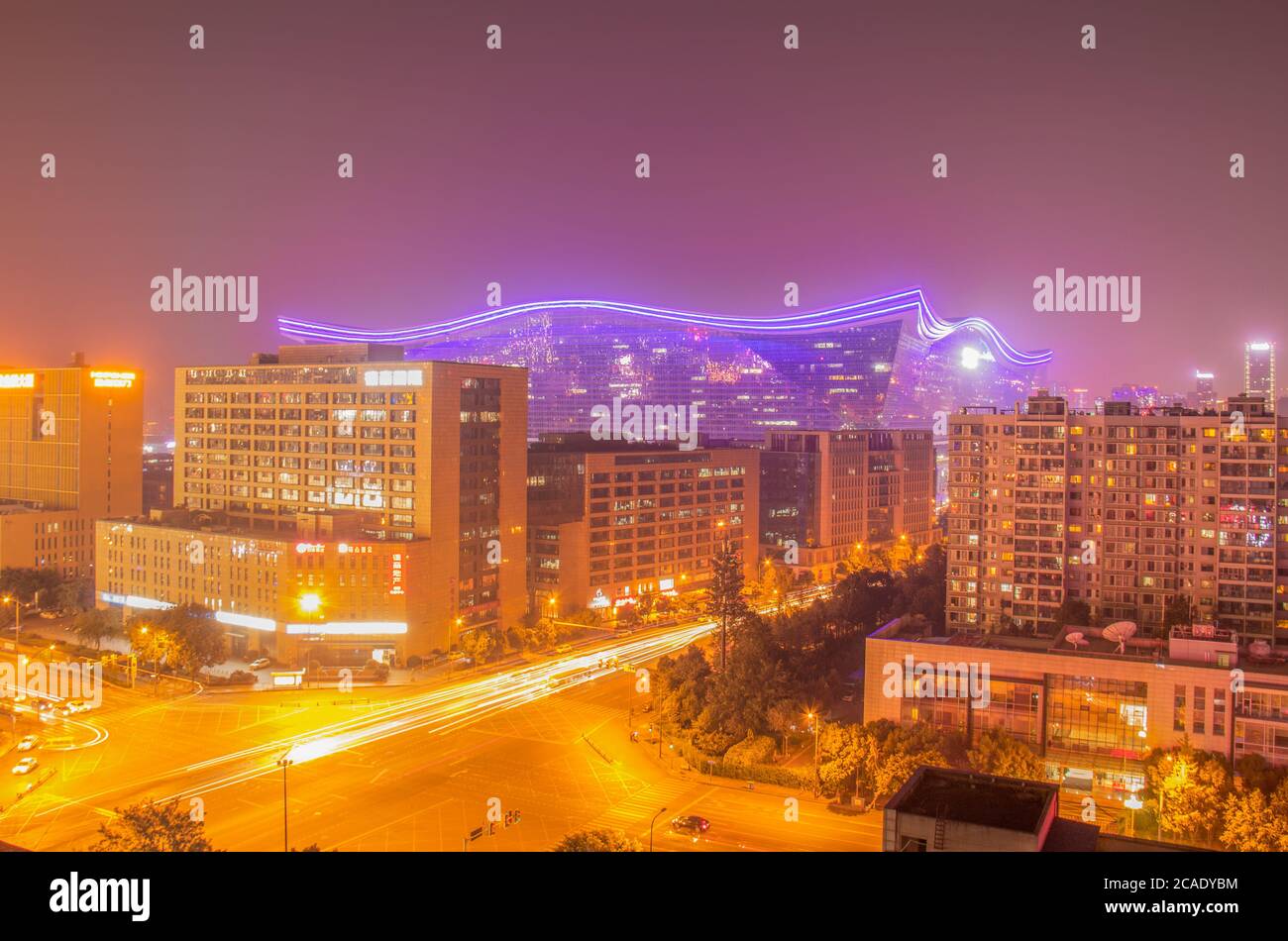 Chengdu Landmark on Bright Night Stock Photo - Alamy