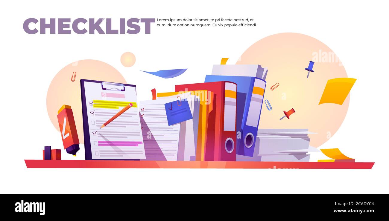 Checklist banner. Concept of paperwork organization and completed tasks ...