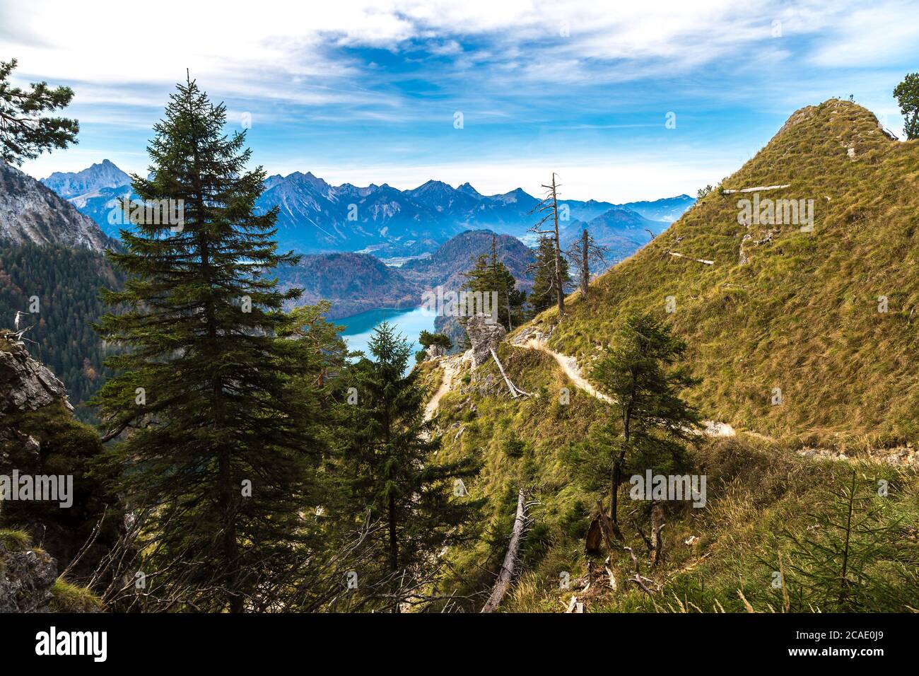 Alps and lakes in a summer day in Germany. Taken from the hill next to ...