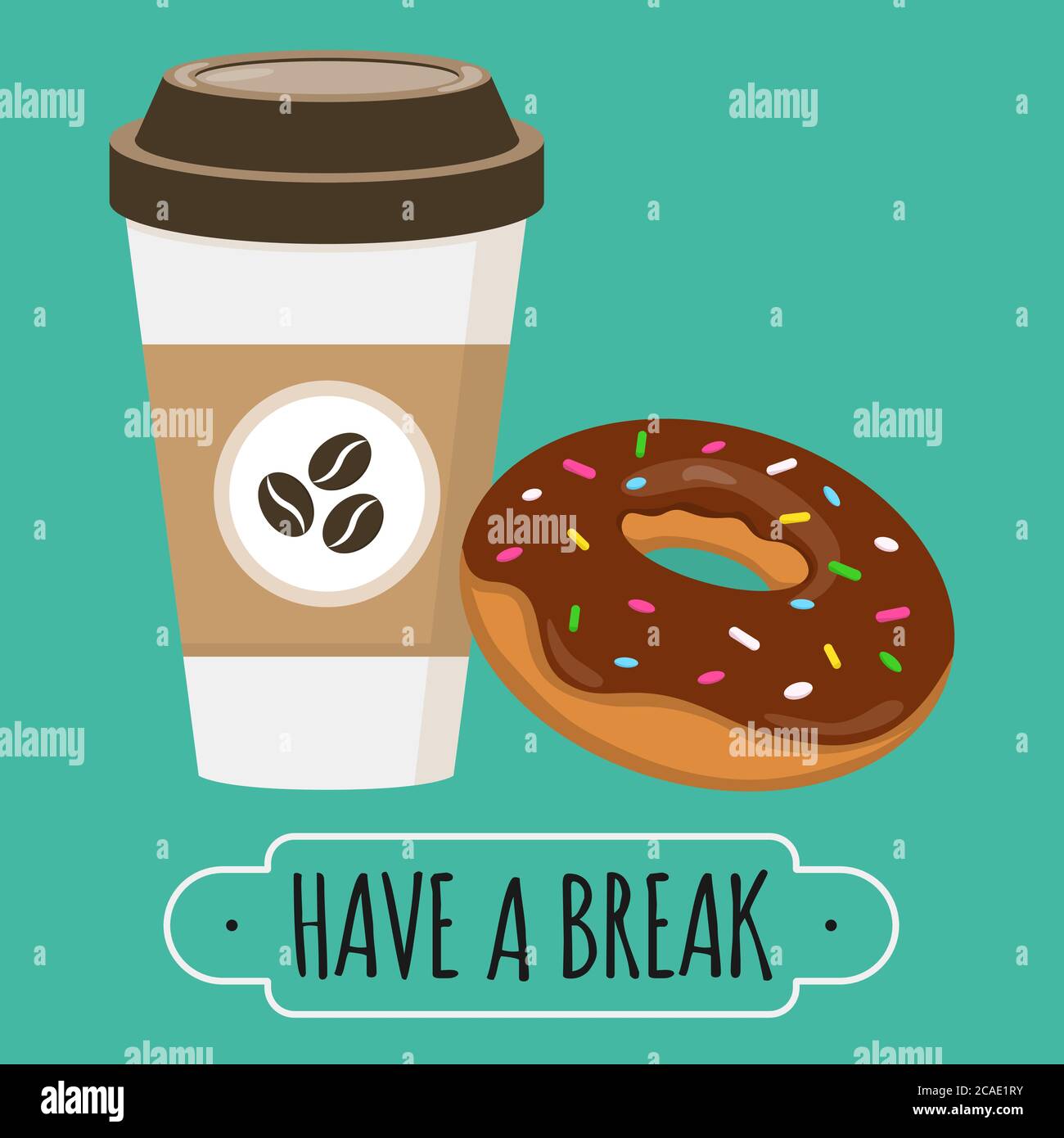 Coffee and donut illustration. Have a break sign. Vector design ...