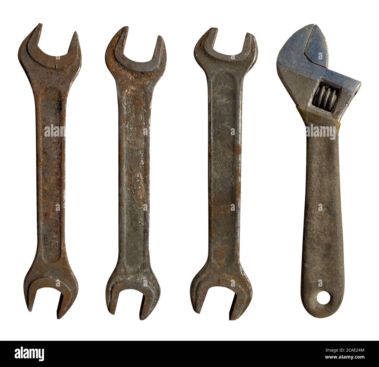 set of old wrenches on a white isolated background Stock Photo - Alamy