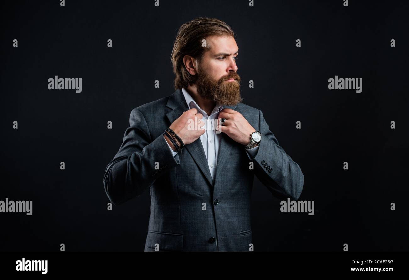 business man wear suit. official office lifestyle. serious bearded man ...