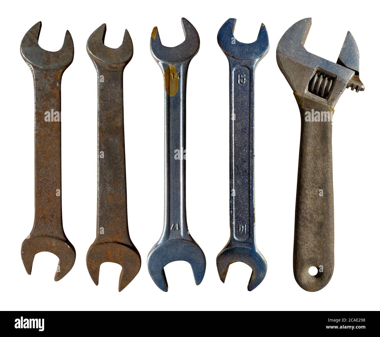 set of old wrenches on a white isolated background Stock Photo - Alamy