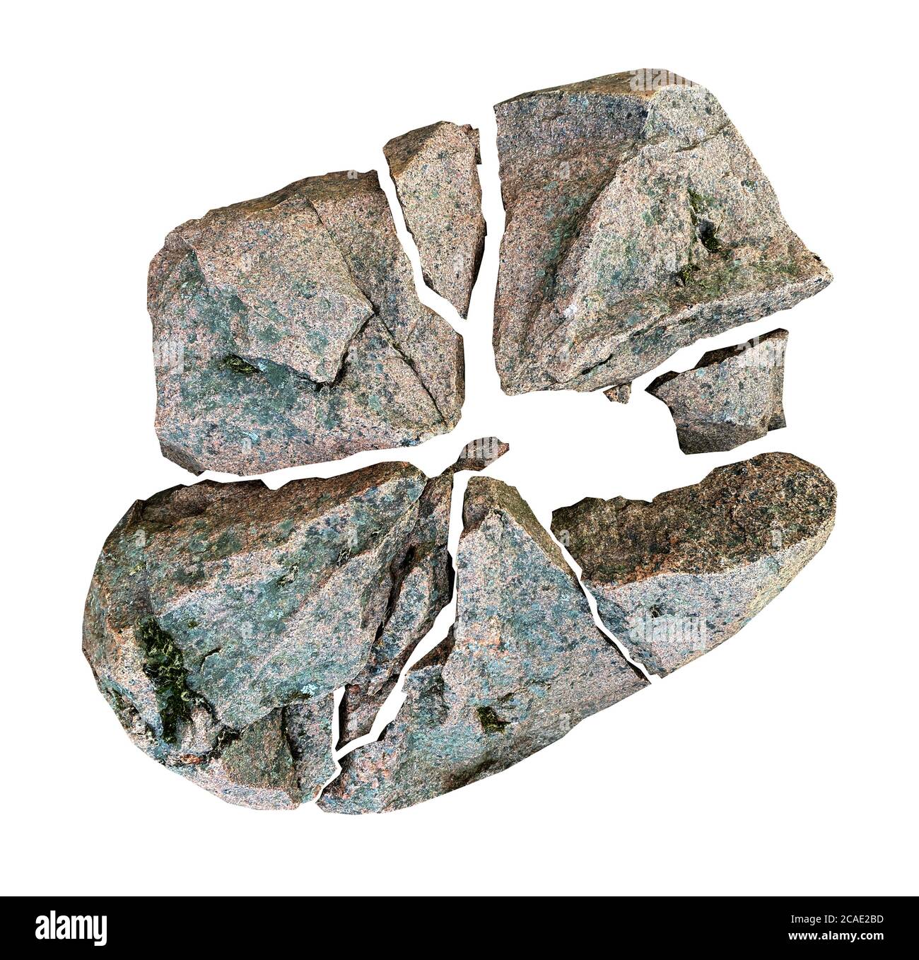 large stone broken into pieces on a white isolated background Stock ...