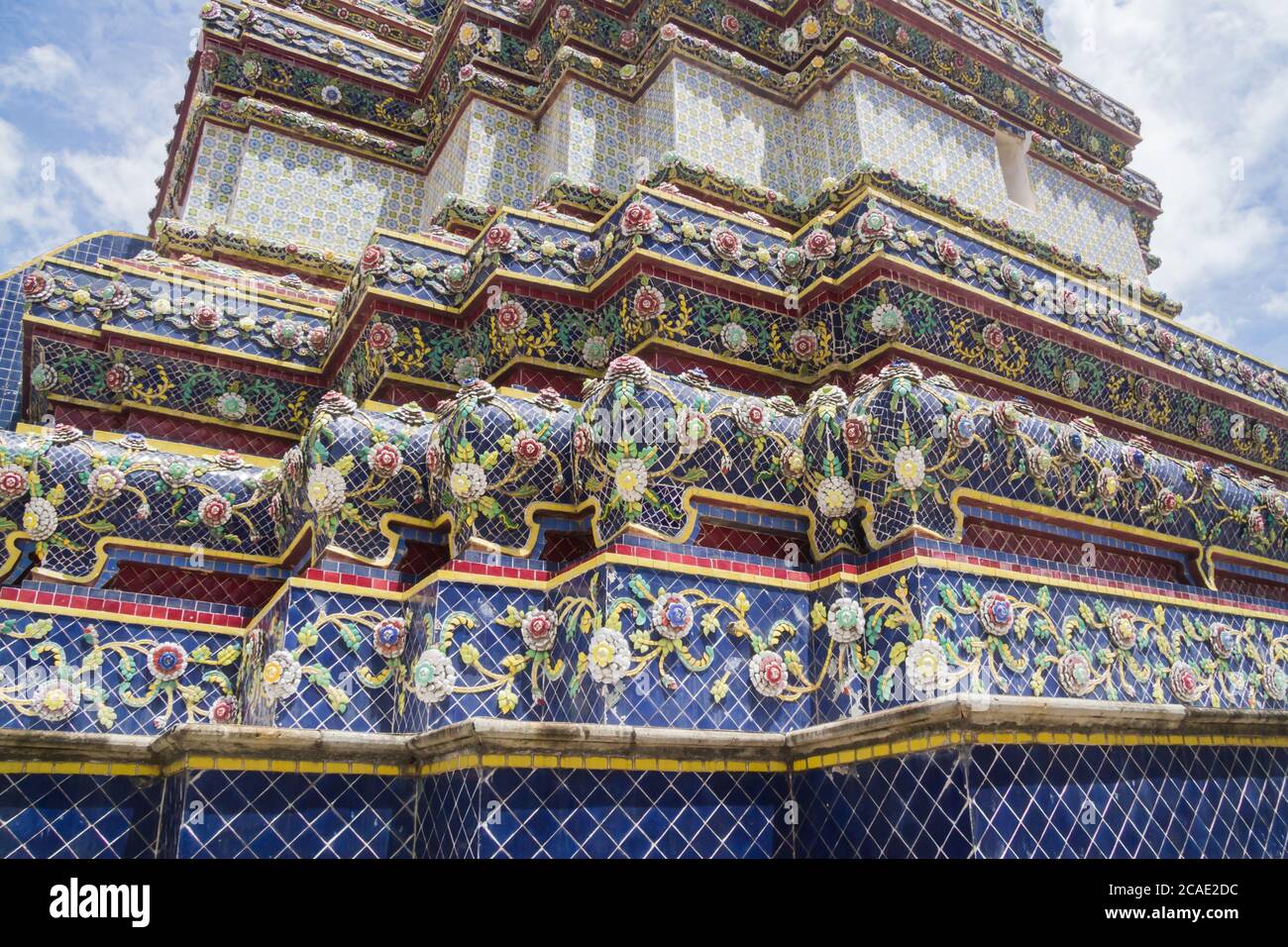 Closeup of mosaic pattern detail of a buddhist temple in Wat Pho ...