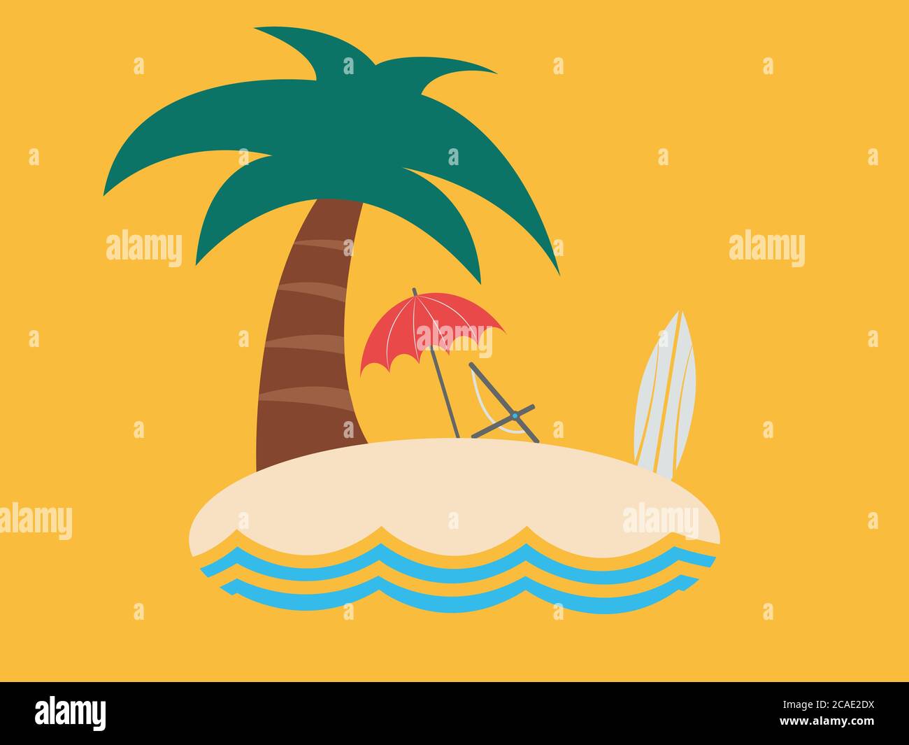 Cute island with a palm tree isolated on a yellow background Stock ...
