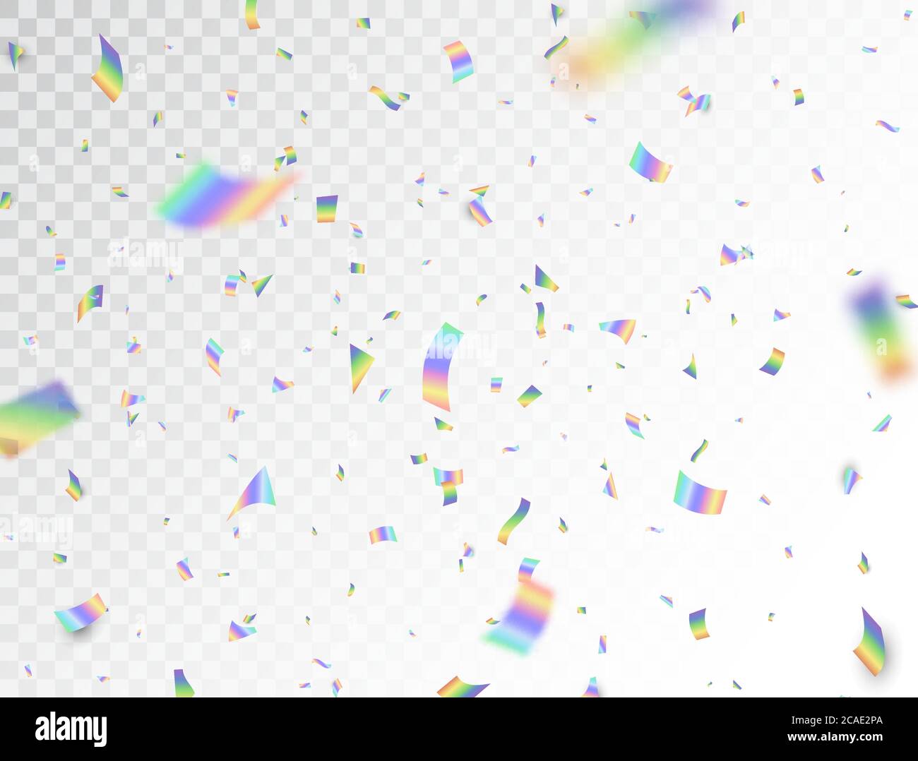 Holographic shiny falling confetti on white transparent background ...
