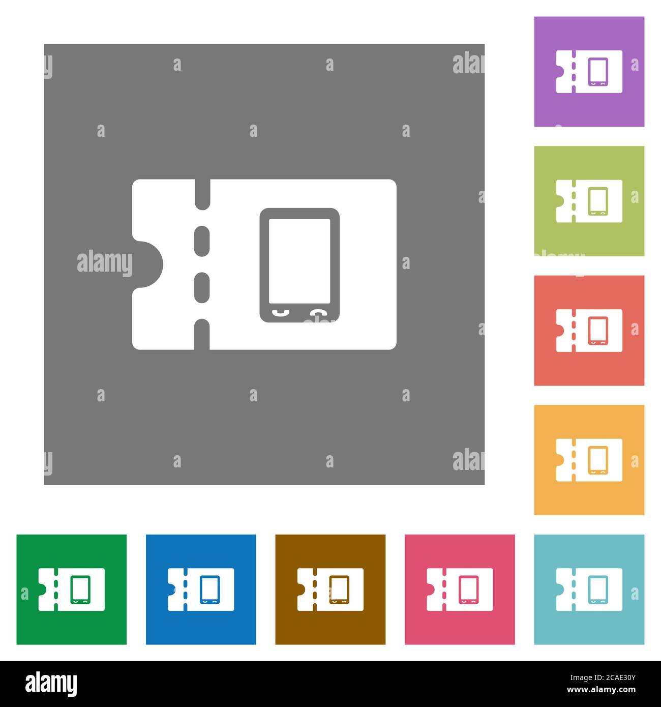 Mobile phone discount coupon flat icons on simple color square ...