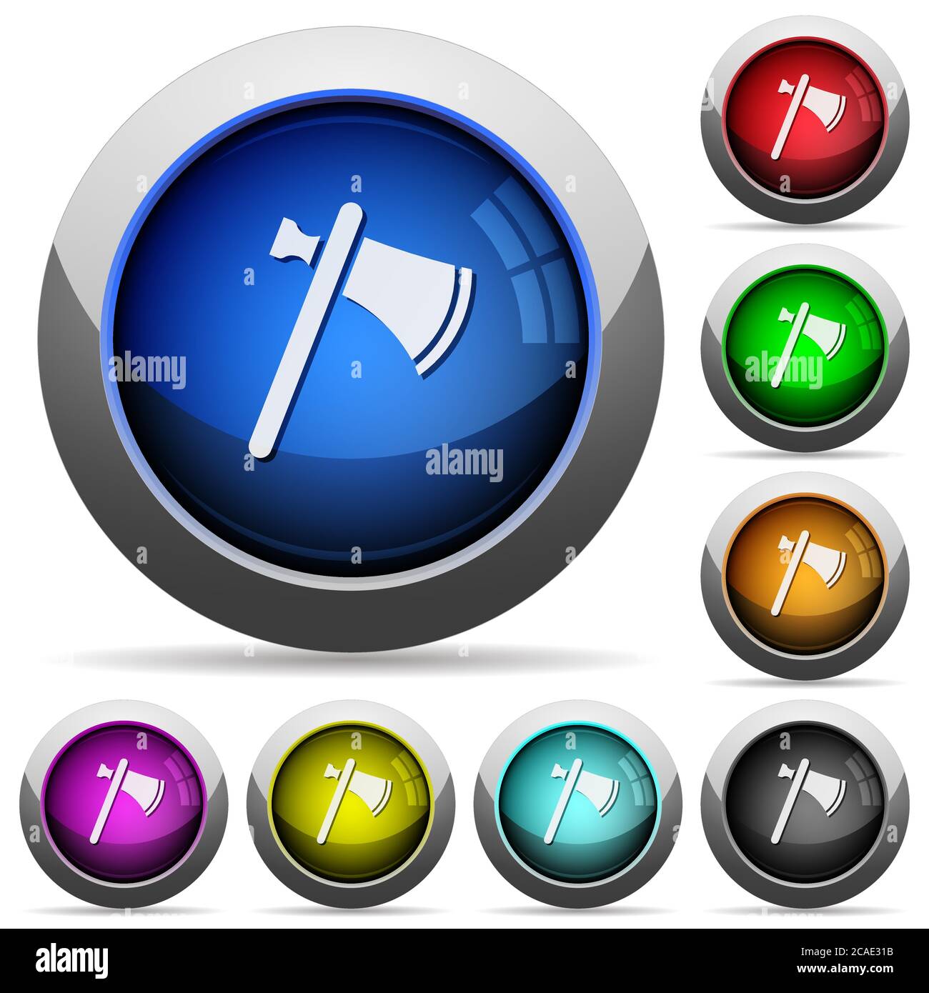 Single tomahawk icons in round glossy buttons with steel frames Stock ...