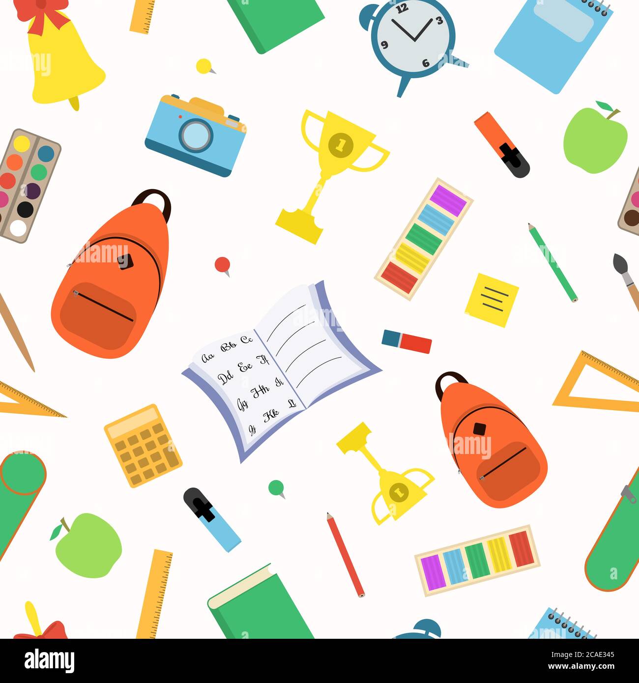 School seamless pattern. Student items on white background Stock Vector ...