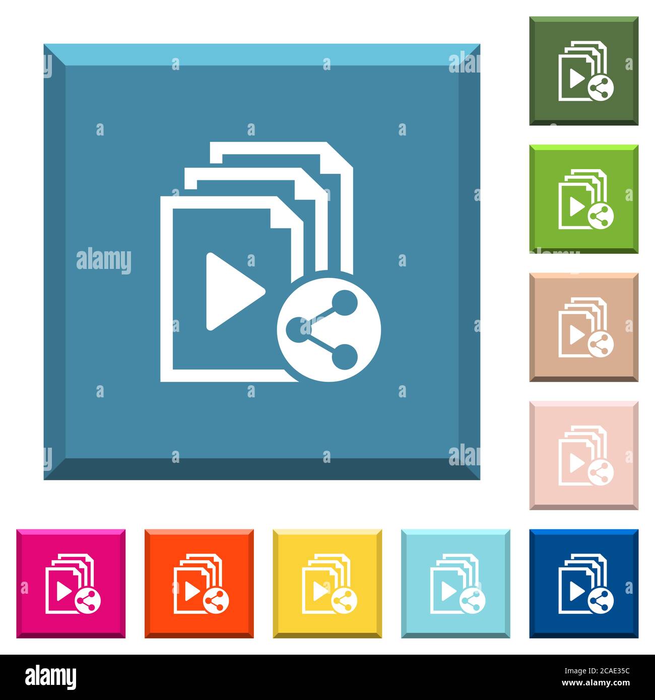 Share playlist white icons on edged square buttons in various trendy ...