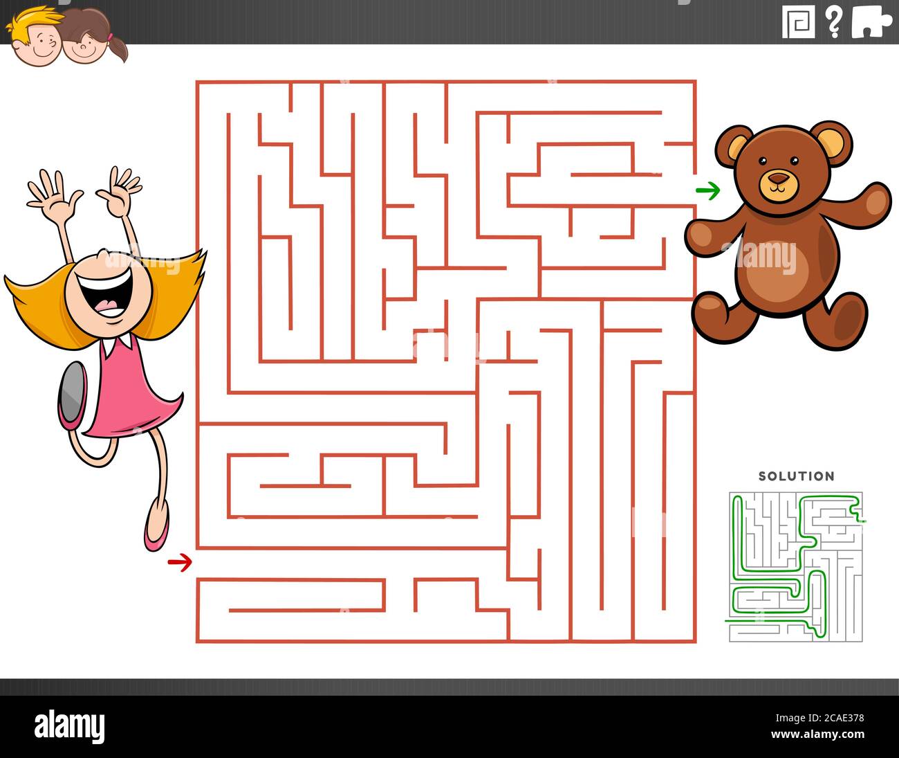 Cartoon Illustration of Educational Maze Puzzle Game for Children with ...