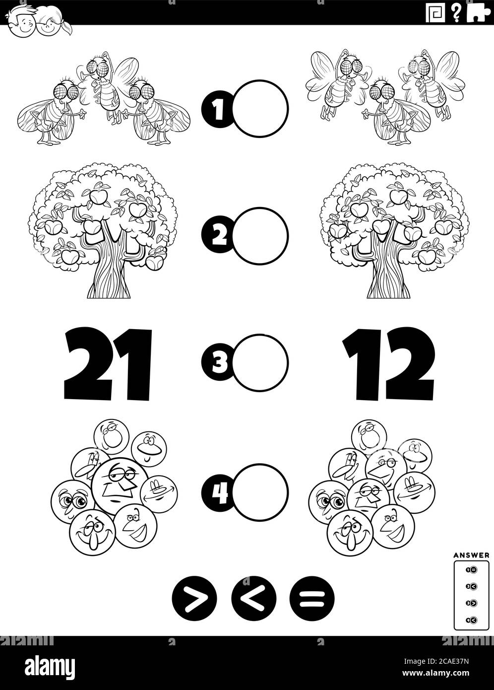 Black and White Cartoon Illustration of Educational Mathematical Puzzle ...