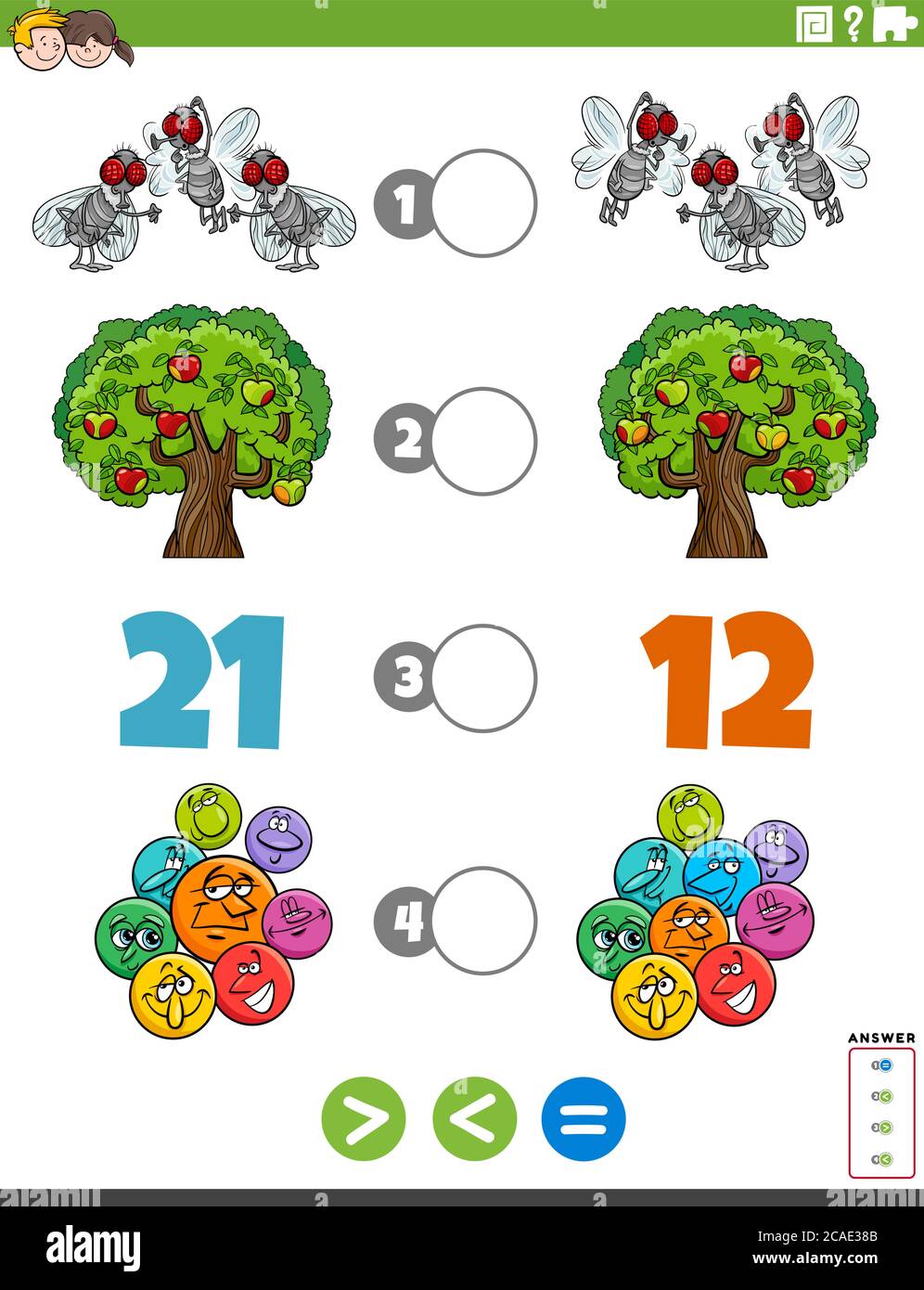 Cartoon Illustration of Educational Mathematical Puzzle Task of Greater ...